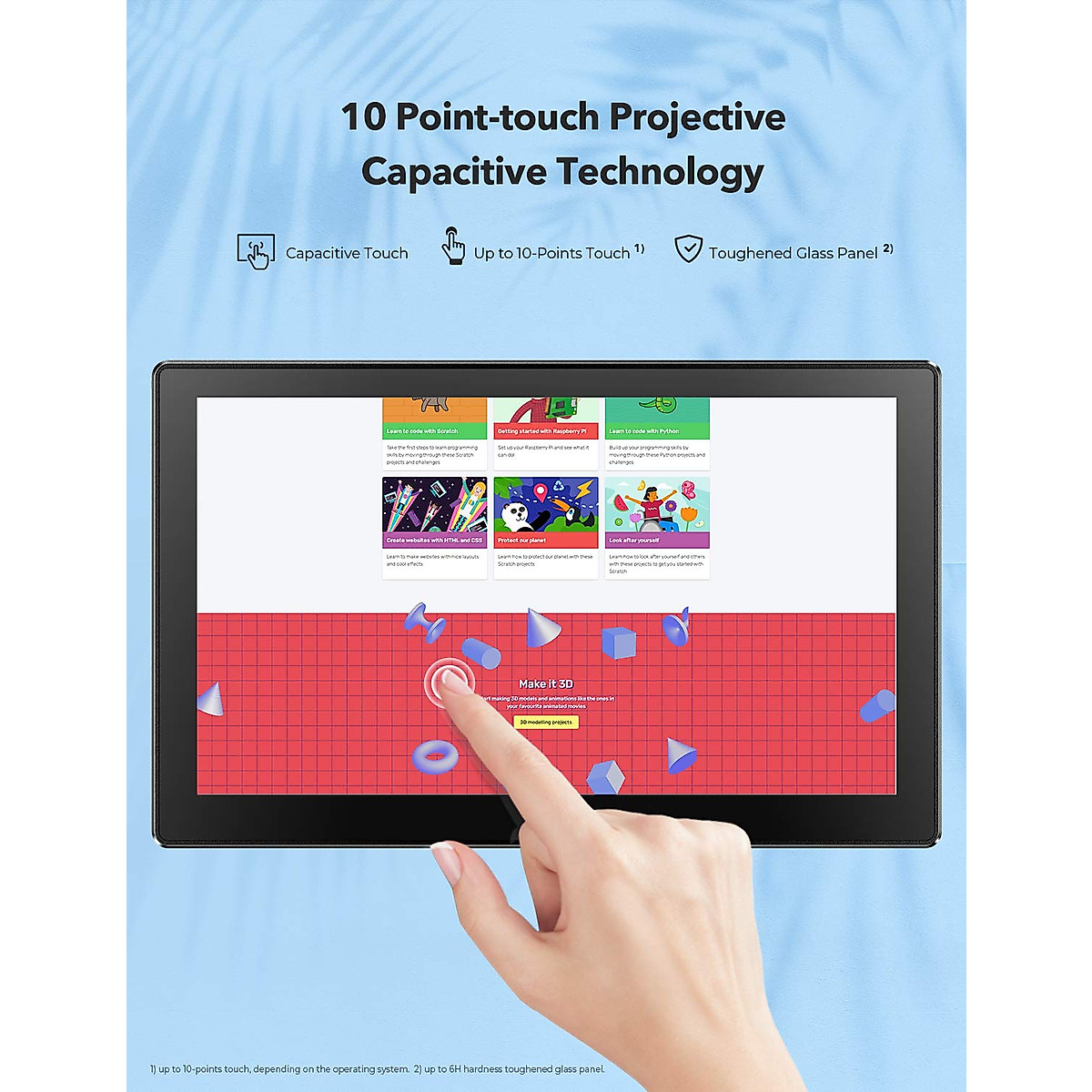 EVICIV Raspb Pi 10.1 Inch Touchscreen Display with Rear Housing - 1366x768 Support, Type-C, IPS 178° Ultra-Wide View Angle Monitor with Cooling Fan, 10 Finger Capacitive Touch