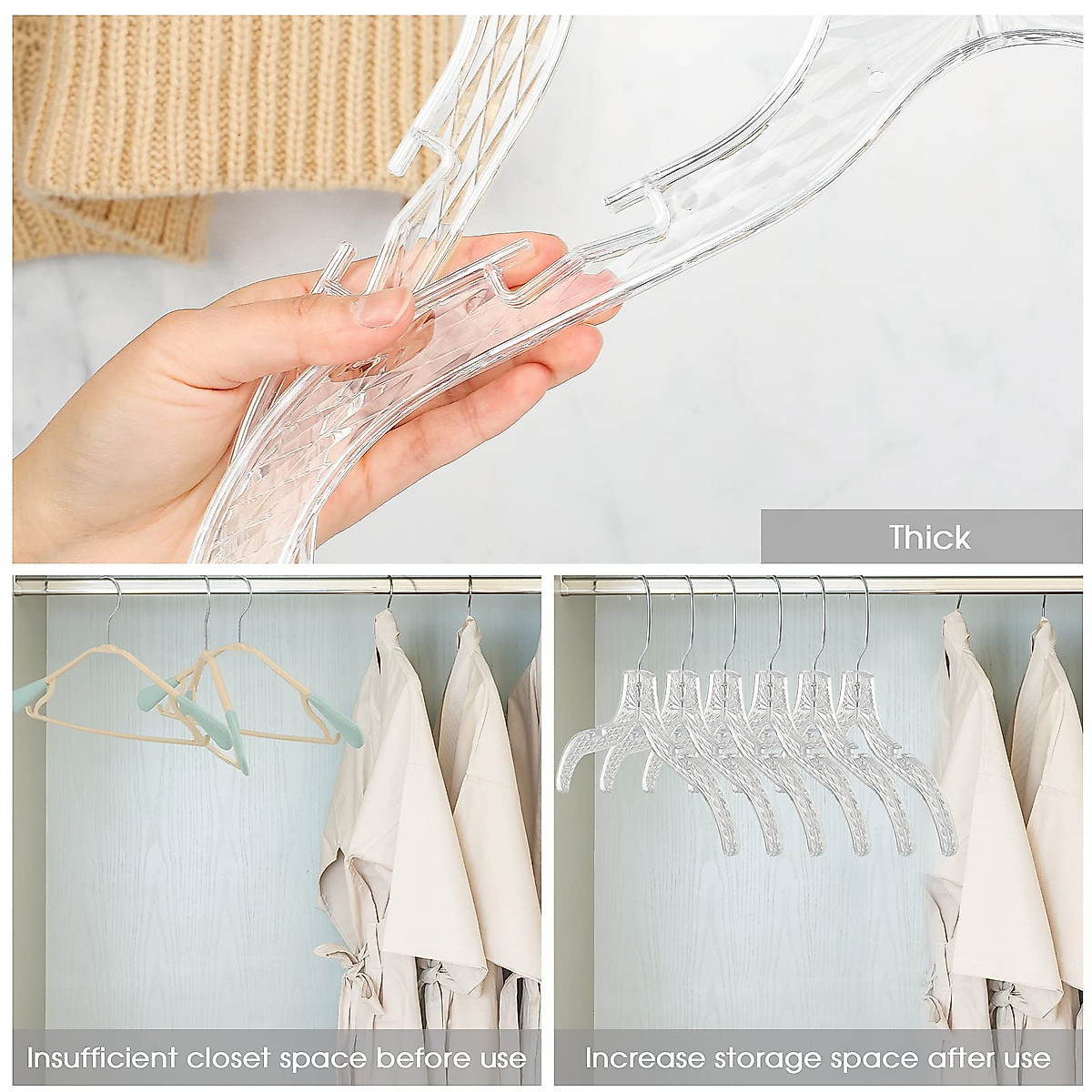 40 Pieces Clear Plastic Clothes Hangers Acrylic Crystal Cut Hangers for Clothing Closet Coats, Non Slip Plastic Hangers for Dress Suit Shirts Jacket, Thick, Tough, Space Saving
