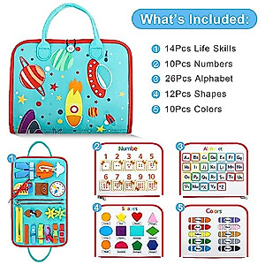 FASTSPOK Busy Board for 1 2 3 4 Year Old, Toddler Travel Toys for Car Plane, Montessori Sensory Toys for Toddlers 1-3, Educational Learning Activities Board for Fine Motor Skills, Gift for Boys Girls