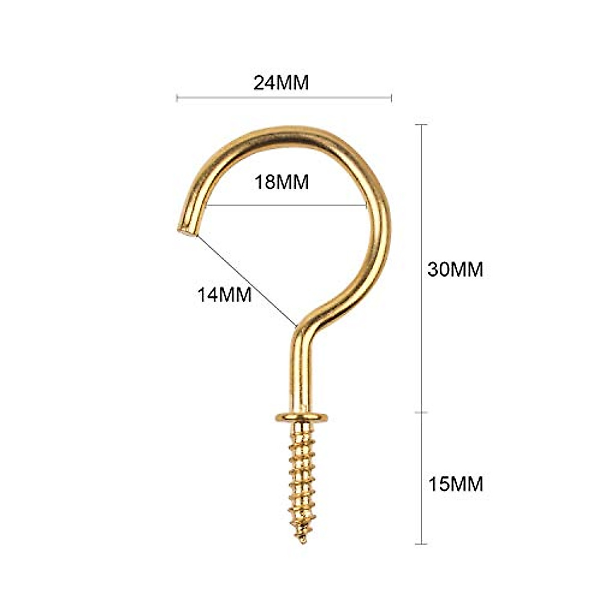 Bonayuanda 50 pcs Metal Screw-in Ceiling Hooks Cup Hook,Screw Hanger for Hanging Plants Mugs Kitchen Utensils Wind Chimes 1-1/4" (Gold)