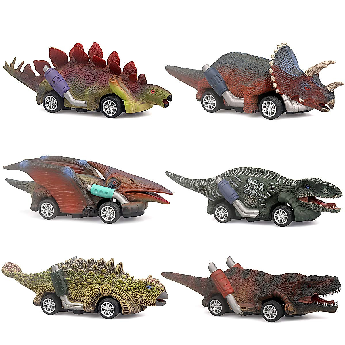 ZHFUYS Dinosaur Toy car,boy Toys Age 3 to 12 Toy Dinosaur 5.3 Inch Toys for 3,4,5,6,7,8,9,10,11,12 Year Old Boys Full-Form Dino car Toy,6 Pack
