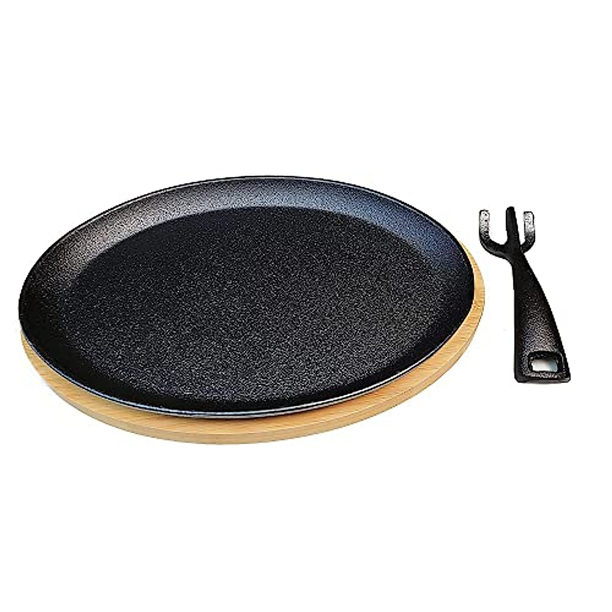 HAWOK Cast Iron Fajita pan with Bamboo Tray and Handle Set of 4…