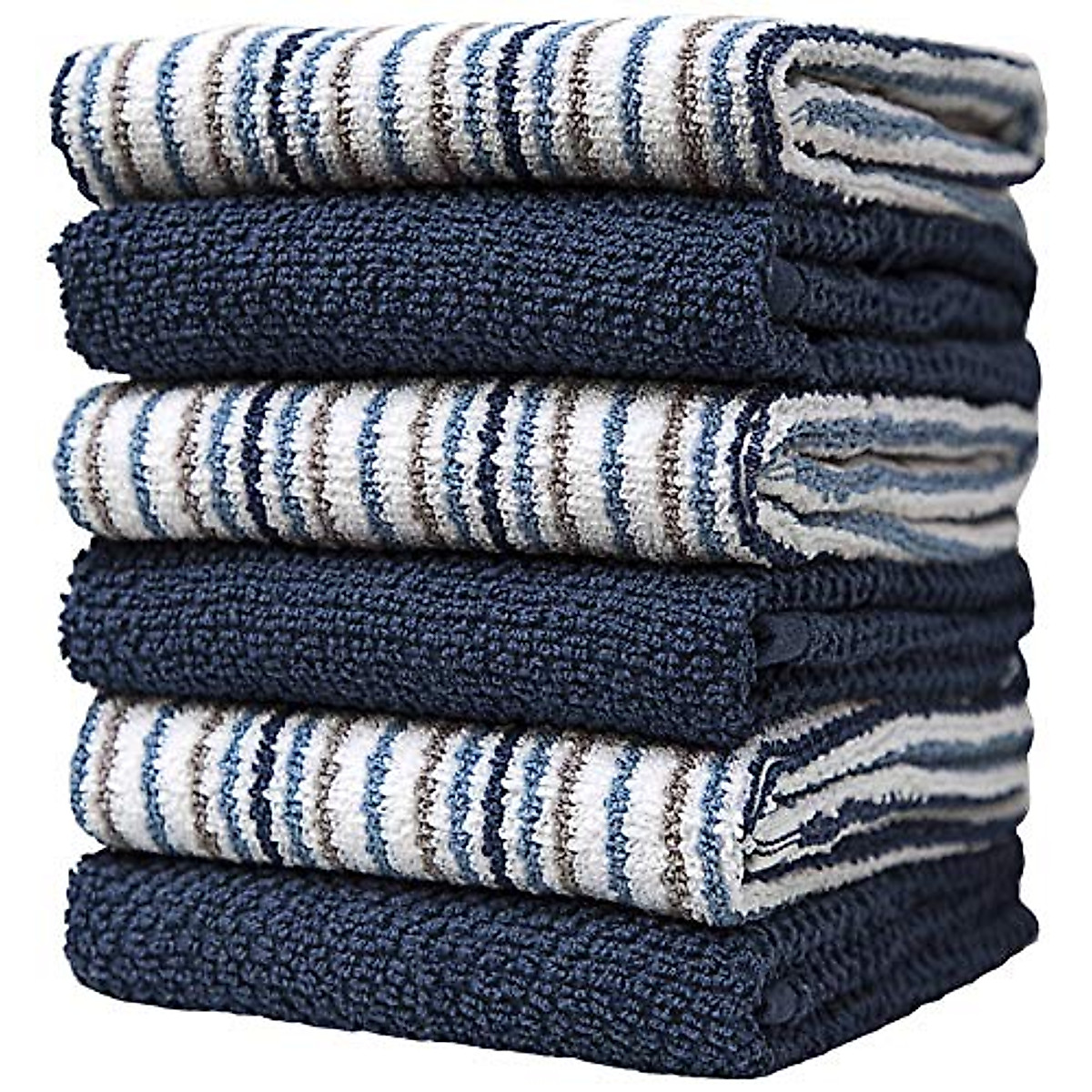 Kitchen Towels 16”x 26”- 6 Pack | Large Cotton Kitchen Hand Towels | Dish Towels | Popcorn Stripe Design | 400 GSM Highly Absorbent Tea Towels Set with Hanging Loop | Dish Towels for Kitchen | Blue