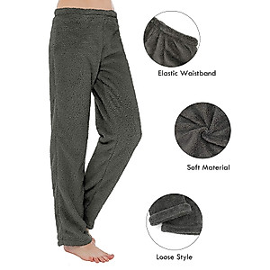 Women's Plush Fuzzy Pajama Pants Warm Cozy Pj Bottoms Drawstring Lounge Pants Fleece Sweatpants Fluffy Sleepwear E Pink Large