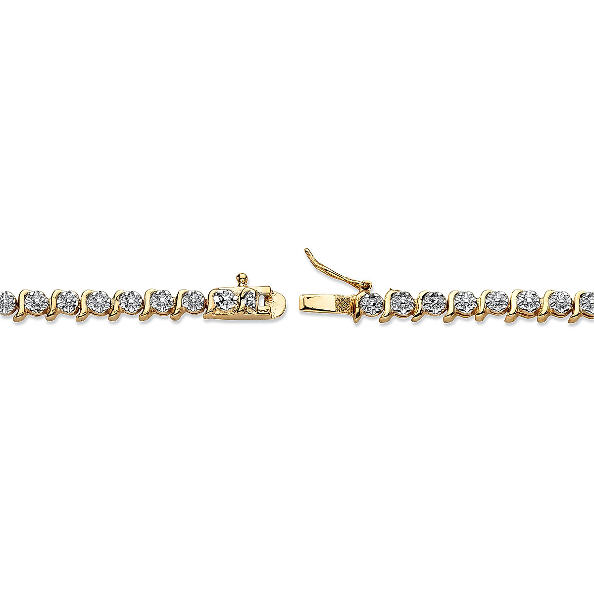 PalmBeach Yellow Gold-plated Genuine Diamond Accent S Link Tennis Bracelet (4.5mm), Box Clasp, 7.5 inches