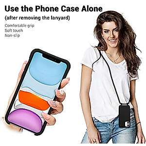 Mobile Phone Chain Case Compatible with Apple iPhone 11 Necklace Case Nylon Shoulder Strap Soft Silicone TPU Cover with Cord for Hanging Protective Case with Stylish Strap (Black)