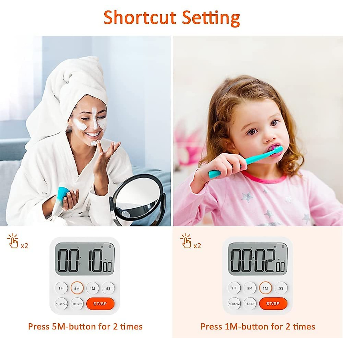 LIORQUE Kitchen Timer for Cooking, Magnetic Timer Clock with Large LCD Display, 3 Levels Volume, Shortcut Setting, Digital Timer for Kids Classroom Teacher (Battery Included)