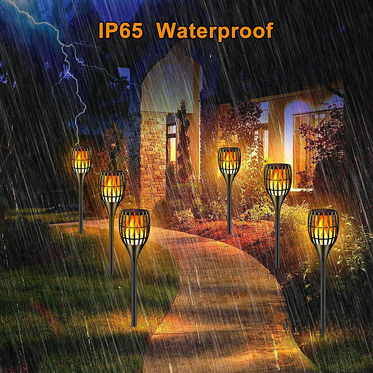 Ollivage Solar Torch Light with Flickering Flame, Solar Lights Outdoor Garden Waterproof Dancing Flames Lights, Flickering Flames Garden Lights, Landscape Decoration Pathway Patio Lights 43",8P