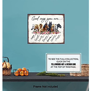 Rustic Religious Horse Wall Art - Inspirational Spiritual Scripture Christian Boho Farmhouse Poster - Girls Bedroom Decor - God Says You Are - Shabby Chic Decoration - Country Western Gift for Women