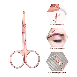 Jovitec Fake Eyelashes Applicator Tool, Slant Tip Hair Tweezers, Eyebrow Tweezers Eyebrow Scissors, 4 Pieces with Black Velvet Bag (Rose Gold)