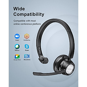 Link Dream Trucker Bluetooth Headset 20H Talktime Wireless Headset with 270°Rotatable Noise Cancelling Microphone USB Dongle for Online Meeting, Office Home, Call Center, Computer, Cell Phone