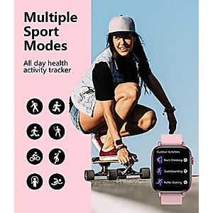 Smart Watch for Men Women, 1.9'' HD Touch Screen Fitness Tracker with Bluetooth Call Answer/Dail, IP67 Waterproof Smart Watch for Android iPhone with Heart Rate Blood Pressure Pink