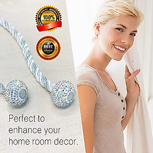 Bling Magnetic Curtain Tiebacks, Decorative Curtain Holdbacks, Crystal Tie Backs for Curtains, Curtain Holders for Window Draperies - 16 inch, Grace, Simplicity & Elegance (Silver, 2)