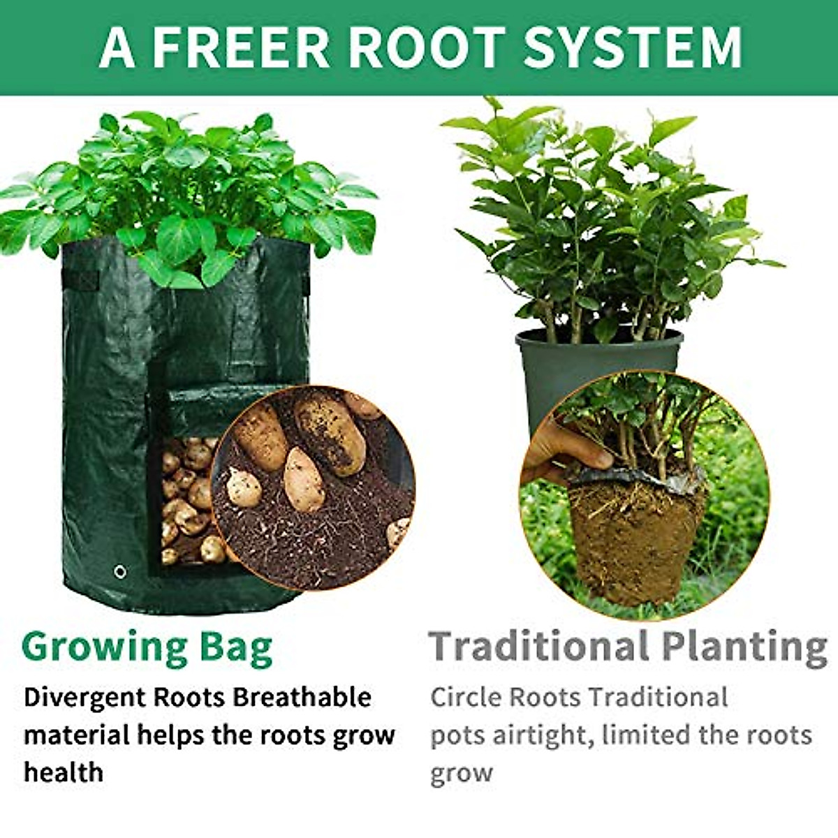 10 Gallon Plant Grow Bags-3 Packs, Fabric Grow Pots for Strawberry Potato Tomato Carrot & Other Vegetable, Heavy Duty Thickened Garden Growing Bags with Window and Handles (Dark Green)