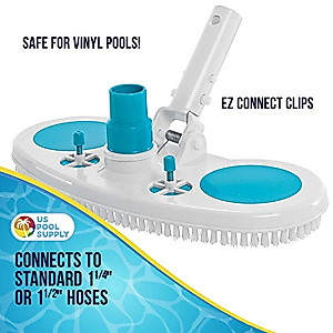 U.S. Pool Supply 13" Weighted Pool Vacuum Head with Nylon Bristles, Swivel Hose Connection, EZ Clip Handle - Connect 1-1/4" or 1-1/2" Hose - Removes Debris, Cleans Floors - Safe for Vinyl Lined Pools