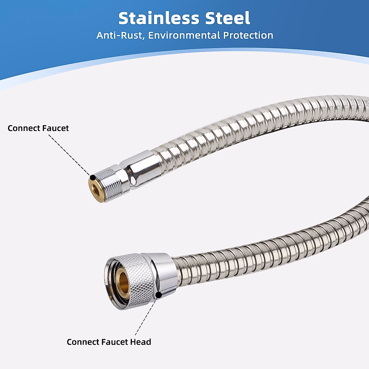 46174000 Grohe Kitchen Faucet Hose Replacement, 59 Inches StarLight Chrome Finish, Ladylux Metalflex Hose For Grohe K4 K7, Bridge and Ladylux Cafe, Alira Sink Faucet