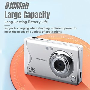Digital Camera for Photograph, 4K 48MP Video Vlogging Camera with Fill Light, 16X Digital Zoom Pocket Camera for Students Teens Beginners, 3.0in LCD HD Display (White)