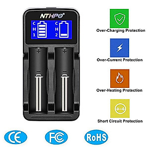 NTHPO Speedy Intelligent Charger, LCD Display Universal Smart Charger for Rechargeable 3.6V/3.7V Li-ion 18650 18490 18350 17670 17500 16340(RCR123) 14500 10440, 1.2V Ni-MH/Ni-CD AA AAA Batteries