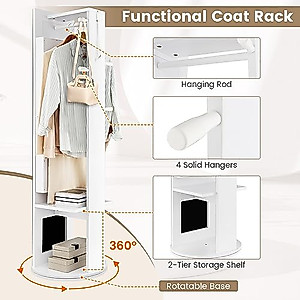 CHARMAID 65.5" H Jewelry Armoire with Full Length Mirror and Clothes Rack, Slide-Out Jewelry Cabinet with 3-Color LED lights, Rear Shelves, Hanging Rods, 360° Swivel Jewelry Organizer Storage (White)