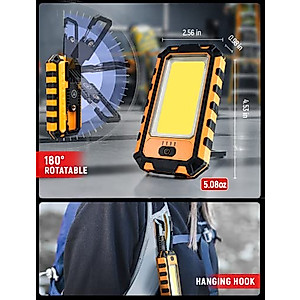 LED Rechargeable Magnetic Work Light 40W 1500Lumens, Hanging Hook 4 Lighting Modes, Job Site Lighting for Car Repairing, Camping, Hunting, and Hurricane (2, Orange)