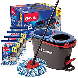 O-Cedar EasyWring RinseClean Microfiber Spin Mop & Bucket Floor Cleaning System with 4 Extra Refills,