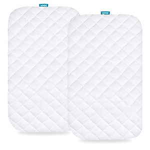 Bassinet Mattress Pad Cover Compatible with Mika Micky Bedside Sleeper, 2 Pack, Waterproof Quilted Ultra Soft Bamboo Sleep Surface, Breathable and Easy Care