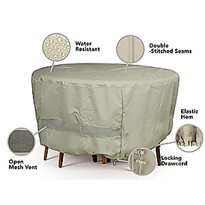 Covermates Round Firepit Cover – Water-Resistant Polyester, Mesh Ventilation, Fire Pit Covers-Khaki
