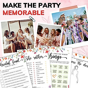 STOFINITY Hilarious Bridal Shower Games 30 Guests - Set Of 4 Couples Wedding Shower Games For Wildflower Bridal Shower Decorations, Fun Bridal Shower Bingo Game Cards, Floral Bridal Party Games (5x7)