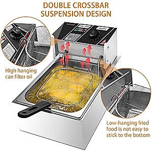 Swinod Deep Fryer with Basket and Lid Capacity 6L Stainless Steel Single Tank Countertop Fryer for Home and Commercial