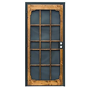Prime-Line 3809BZ3068-I-WF Woodguard Steel Security Door – Traditional Screen Door Style with the Strength of a Steel Security Door – Steel and Wood Construction, Non-Handed, Bronze