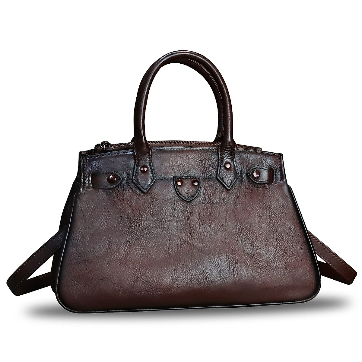 Genuine Leather Top Handle Handbag Purse for Women Handmade Retro Crossbody Satchel Purses (Coffee)