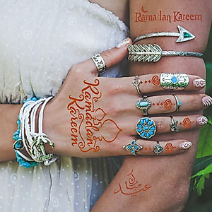 Xmasir 10 Sheets Henna Tattoo Stencil Kit Ramadan Tattoo Templates Eid Temporary Tattoos Stickers Reusable Set for Body Art Paint