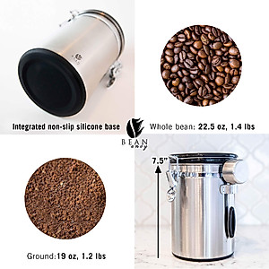 Bean Envy Coffee Canister - 22.5 oz Coffee Storage Container and Organizer w/ Stainless Steel Scoop, Date Tracker & Co2-Release Valve - Essential Coffee Accessories, Blue