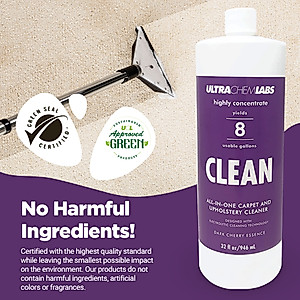 Ultra Chem Labs Professional Grade, All-in-One Super-Concentrated Upholstery Carpet Solution, Electrolytic Rug and Stain Remover, Dark Cherry Scent, 32 oz Formula Yields 8 Gallons