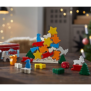 HABA Animal Upon Animal Christmas Limited Edition Wooden Stacking Game in Collector's Tin - Fun Games with Wooden Animals & Christmas Games