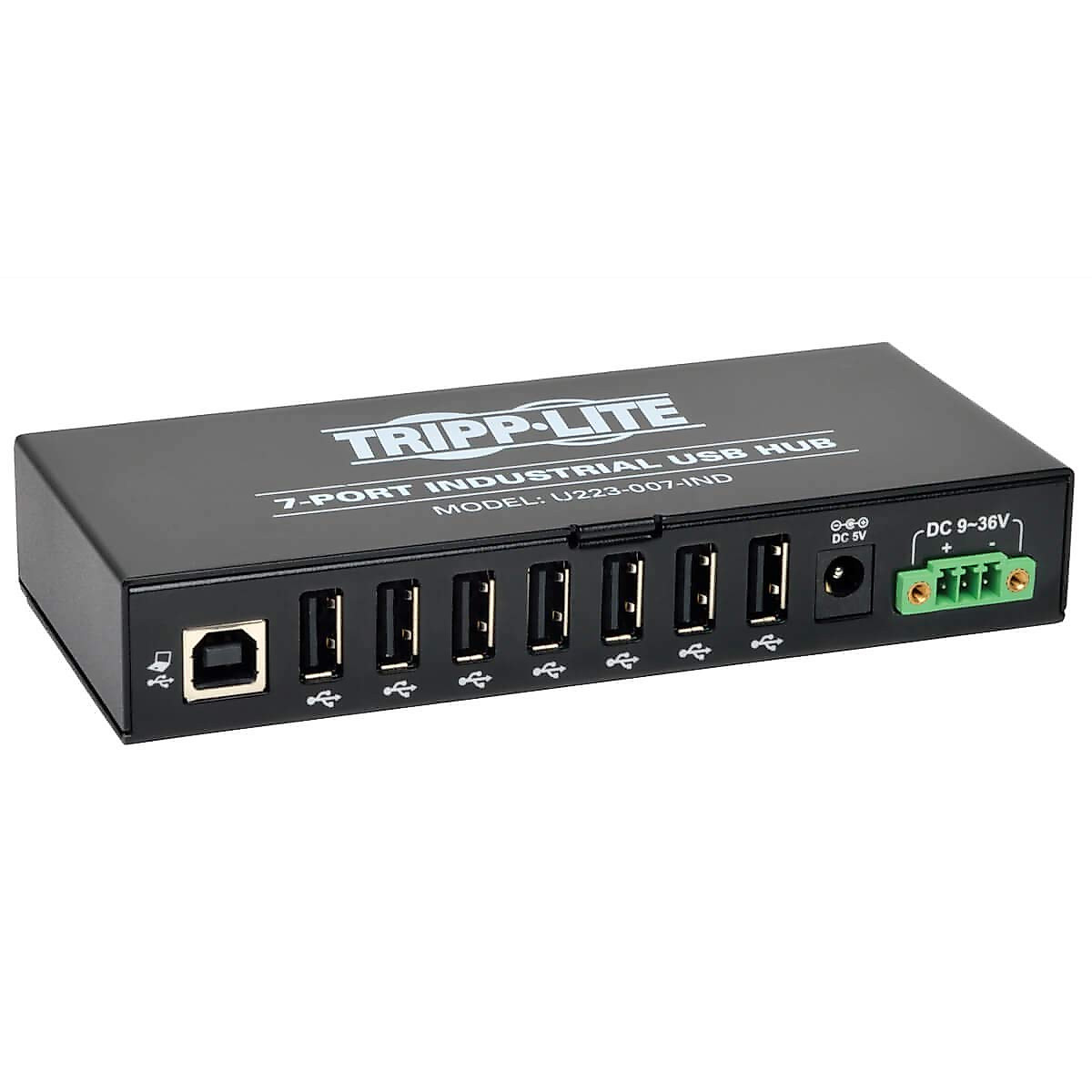 Tripp Lite 7-Port Rugged Industrial USB 2.0 Hi-Speed Hub w 15KV ESD Immunity and metal case, Mountable(U223-007-IND),Black