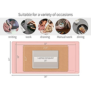 RENMTURE Dual-Sided Desk Pad, Natural Cork & PU Leather Large Mouse mats for Office and Home Work, Desk Protector Non-Slip, Waterproof, Easy Clean (Pink, 32"x16")