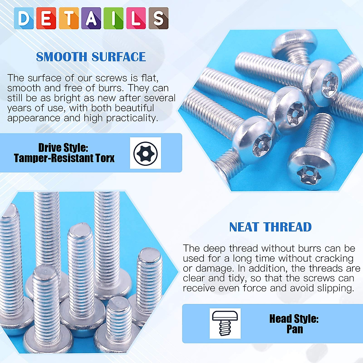 Glarks 111Pcs M5 x 8mm 10mm 12mm 16mm 20mm 25mm 30mm 40mm Pan Head Torx Security Screws 304 Stainless Steel Tamper Resistant Screws Assortment Set with T25 Wrench