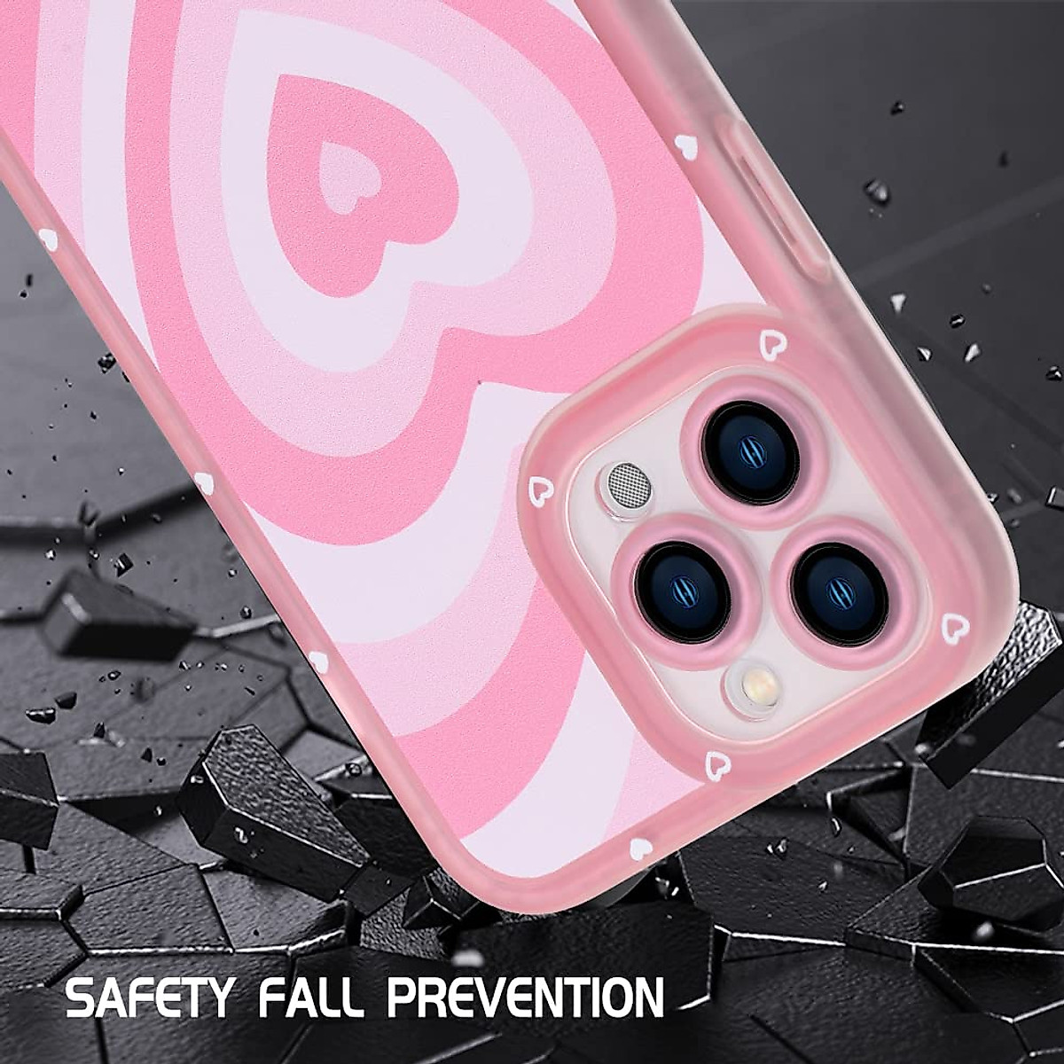 AIGOMARA Compatible with iPhone 11 Pro Max Case Pink Heart Print Cute Pattern Case for Women Girl Full Camera Protective Soft TPU Shockproof Phone Cover for iPhone 11 Pro Max