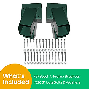 Jungle Gym Kingdom 2 Pack Swing Set Brackets – Premium, Heavy Duty, Steel A-Frame Bracket w/ Hardware - Includes Wood Screws & Washers