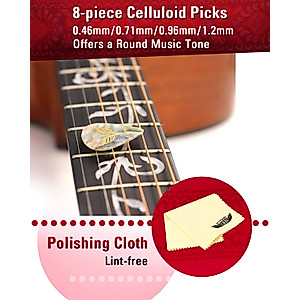 Stage Rocker Guitar Accessories Gift Box for Acoustic and Electric Guitars, Red Jacquard Weave Guitar Strap, Picks, Capo, Tuner, Cleaning Cloth, 5-in-1 Essential Gift