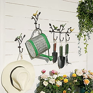 SOFFEE DESIGN Vintage Wall-Mounted Coat Rack with 3 Hooks, Birds Standing on Tree Branch with Rustic Paint Heavy Duty Wall Hanging Key Holder, Farmhouse Coat Hooks for Towels, Hats, Scarves