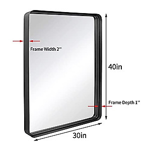 G-LEAF Bathroom Mirror for Wall, 30" X 40" Rectangular Wall Mirror, Black Metal Framed with Rounded Corner, Hangs Horizontal Or Vertical