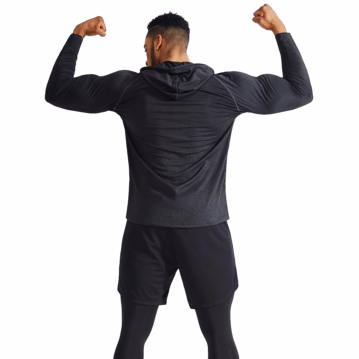 NELEUS Men's 2 Pack Dry Fit Running Shirt Long Sleeve Workout Athletic Shirts with Hoods,5071 Slate Grey,Dark Grey,US XL,EU 2XL