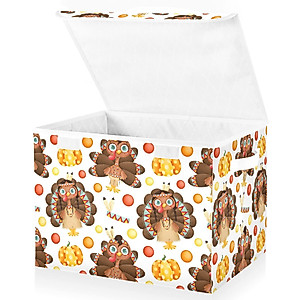 Vnurnrn Tribal Tturkey Collapsible Storage Bin with Lid, Foldable Storage Basket Cube for Clothes Toys 16.5×12.6×11.8 IN