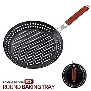 Hovico Nonstick Grilling 12" Skillet With Removable Handle, Nonstick Grilling Tray Durable Grill Pans with Holes for Outdoor Grill Small and Big Topper Baskets BBQ accessories for Vegetable, Fish