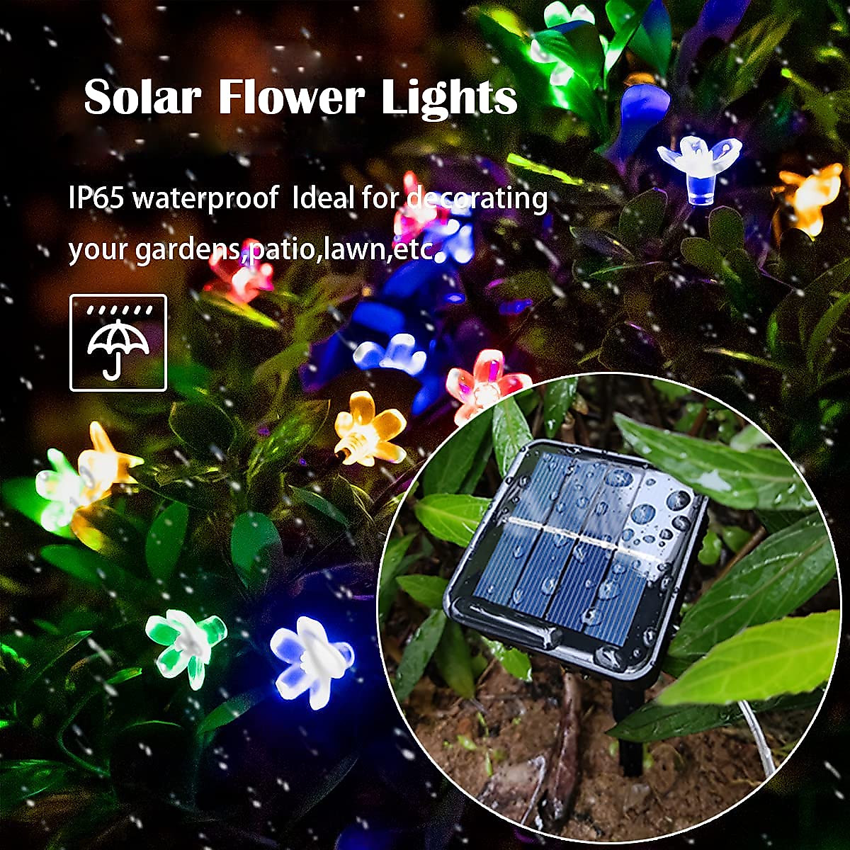 Solar String Flower Lights Waterproof IP65 for Outdoor Decor Party Garden Yard Home Wedding Christmas Halloween Holiday Tree Decoration Lighting