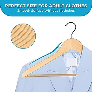 JS HANGER Wooden Coat Hangers, 16 Pack High Grade Wood Suit Hangers with Non Slip Pant Bar - Extra Smooth and Splinter Free, Unvarnished