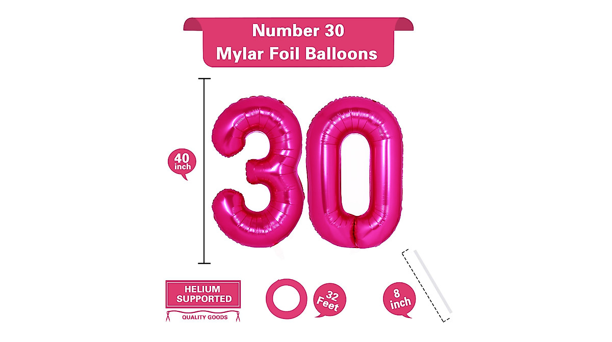 40 Inch Hot Pink Number 30 Balloon - Perfect for Celebrations