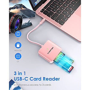 LENTION USB C to CF/SD/Micro SD Multi Card Reader, SD 3.0 Card Adapter Compatible 2023-2016 MacBook Pro 13/15/16/M1, New Mac Air/iPad Pro/Surface, Chromebook, S20/S10/Note, More (CB-C8s (Pink)